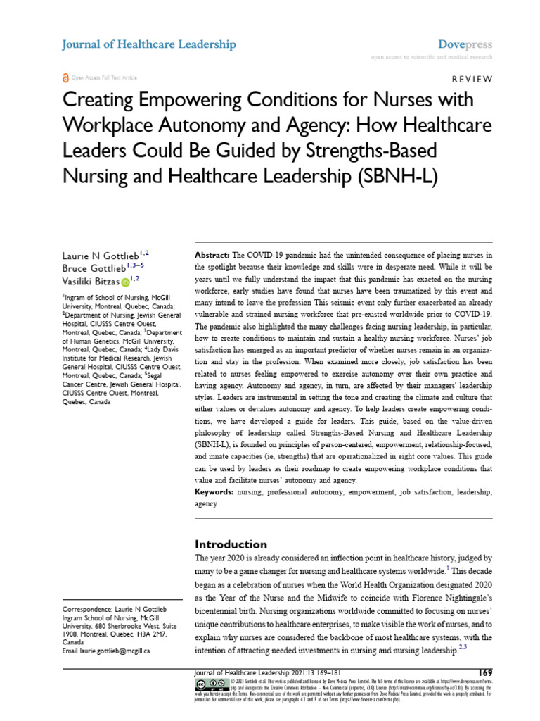 003 Creating Empowering Conditions for Nurses with Workplace Autonomy ...