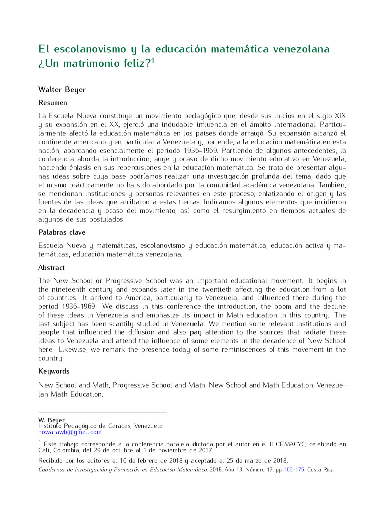 El Escolanovismo y La Educación Matemática-Un Matrimonio Feliz-Beyer 2018 | PDF | Enseñando ...