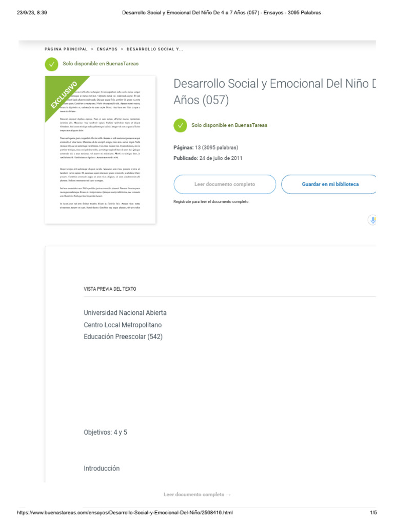 Desarrollo Social y Emocional Del Niño de 4 A 7 Años (057) - Ensayos ...