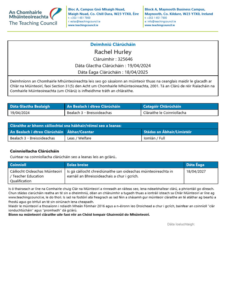 Teacher Registration Certificate | PDF | Teaching | Behavior Modification
