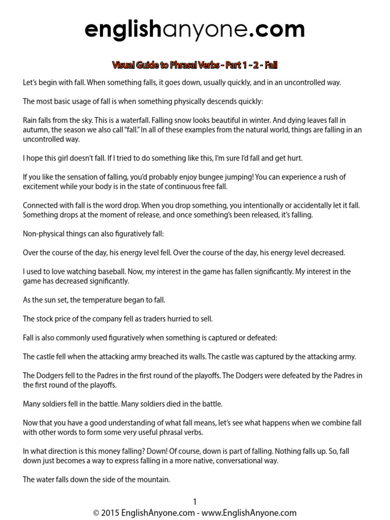 Visual Guide To Phrasal Verbs - Part 1 - 2 - Fall | PDF