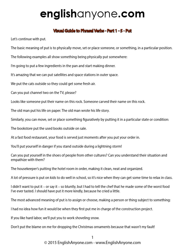 Visual Guide to Phrasal Verbs: Put | PDF