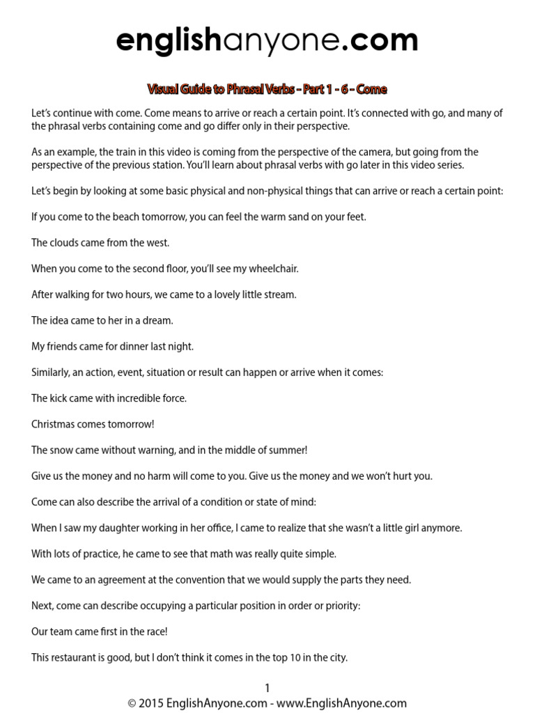 Understanding Phrasal Verbs: Come | PDF