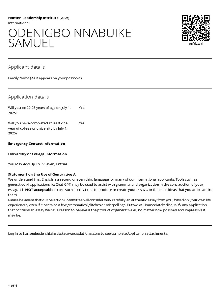 Odenigbo Nnabuike Samuel: Applicant Details | PDF