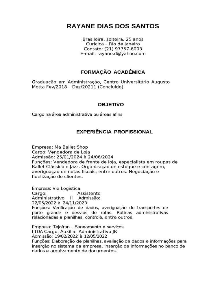 Curriculo Rayane | PDF