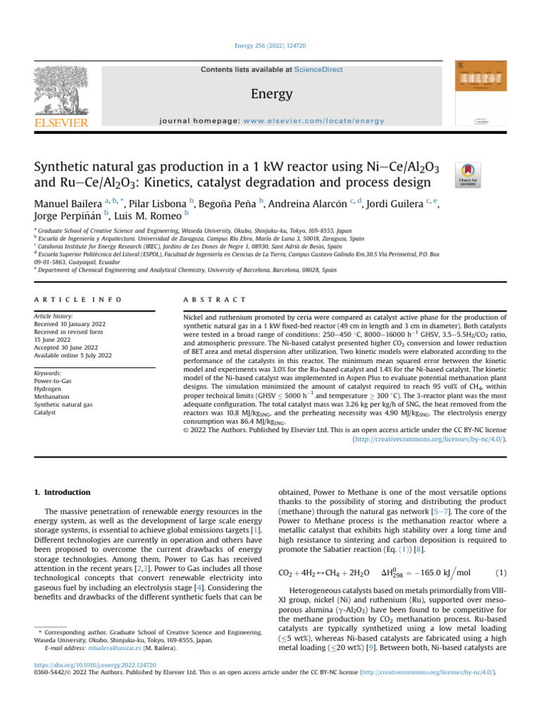 Synthetic Natural Gas Production in A 1 KW Reactor Using Ni-Ce - Al2O3 ...