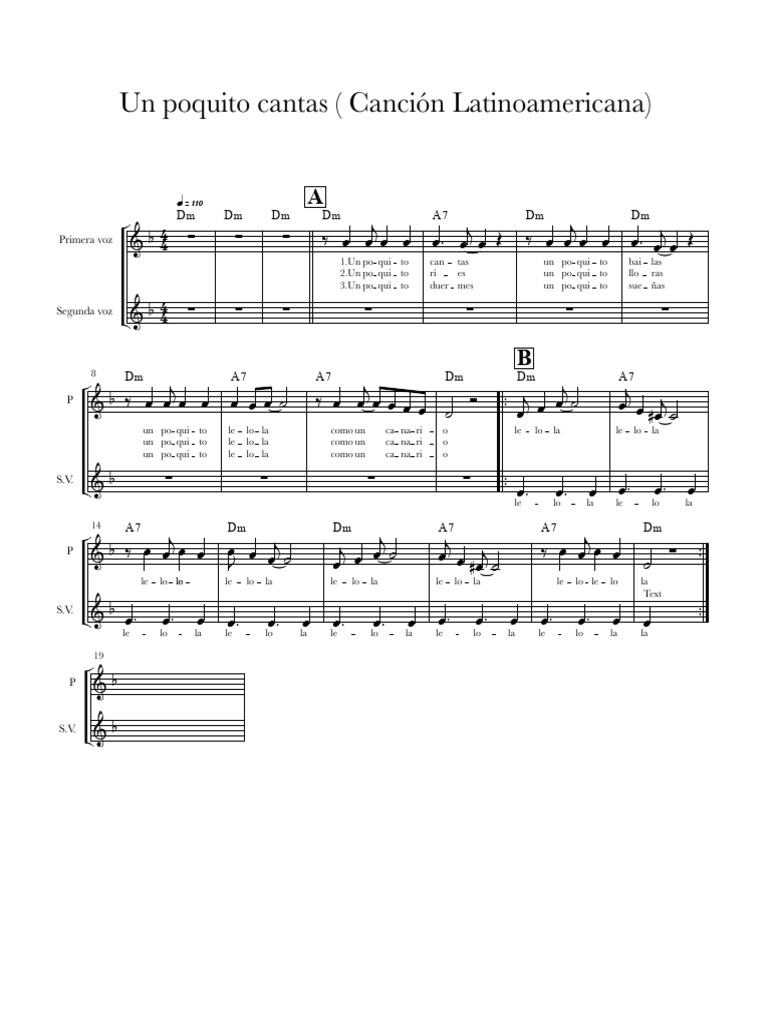 Letra de "Un Poquito Cantas" | PDF