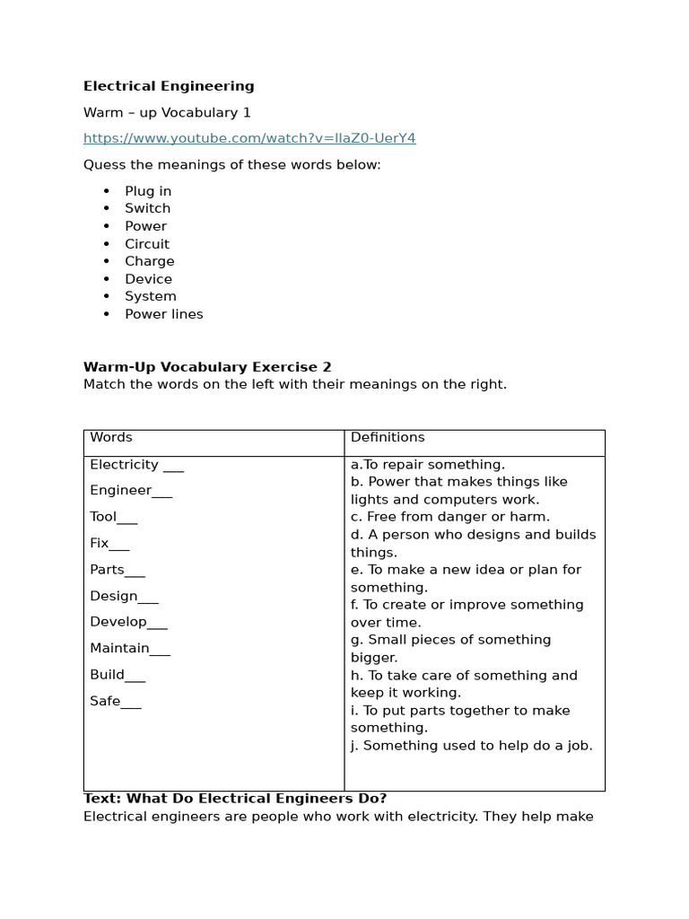 Electrical Engineering Vocabulary & Roles | PDF | Electrical ...
