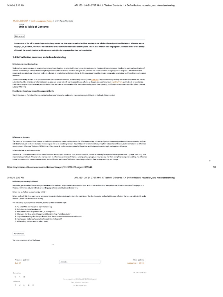 AFL1501 Unit 1 - Lesson 1.4 BY UNISA | PDF