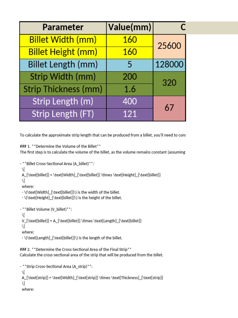 Billet and Strip Length Calculations | PDF | Length | Area