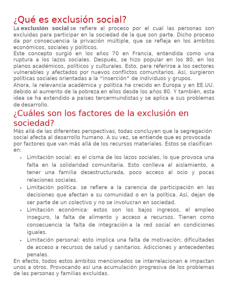 Qué Es La Segregación y Exclusión Social | PDF