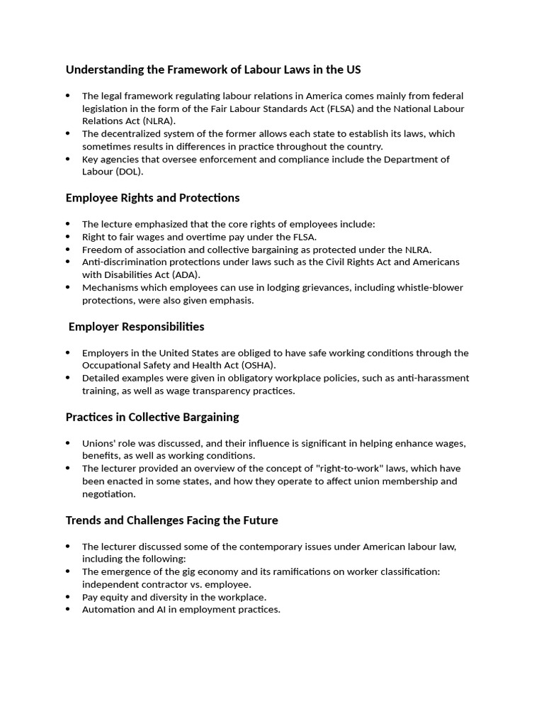 US Labour Law Framework Explained | PDF | Employment | Labour Law