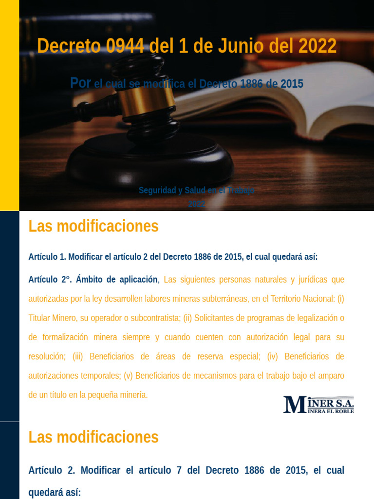 Modificaciones al Decreto 944 de 2022 | PDF | Minería | Regulación