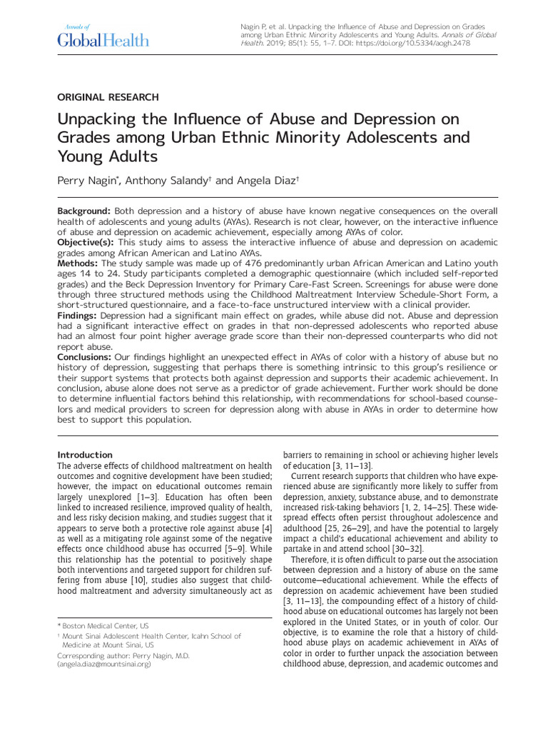 Unpacking The Influence of Abuse and Depression On Grades Among Urban ...