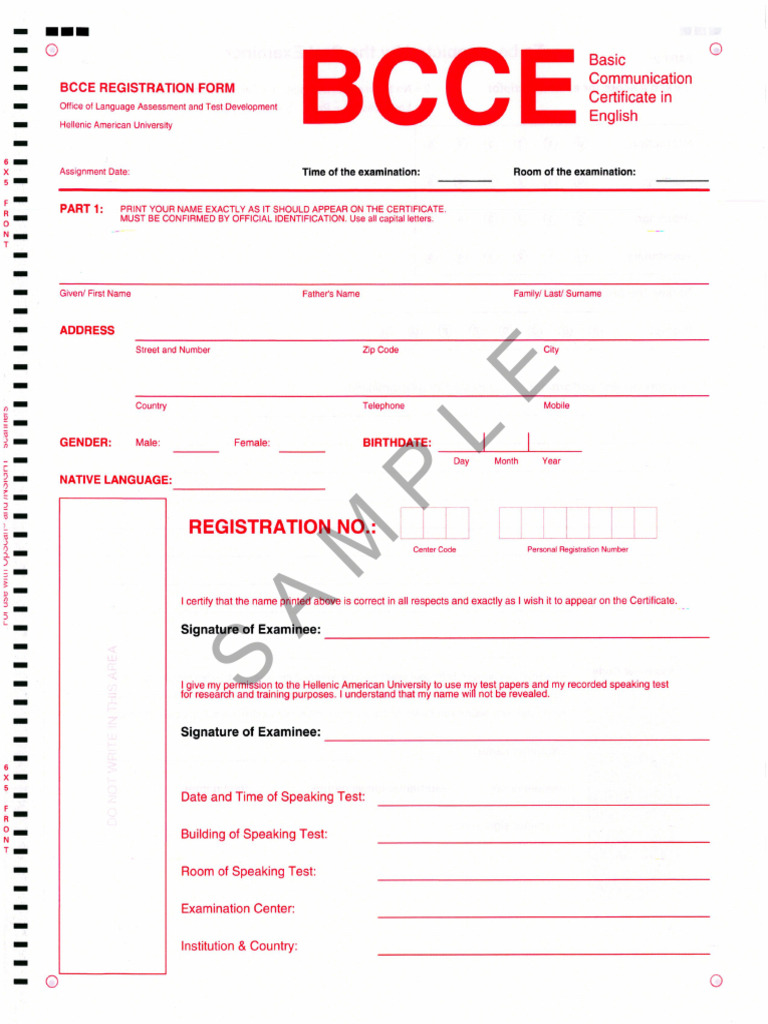 BCCE SampleRegistrationForm | PDF