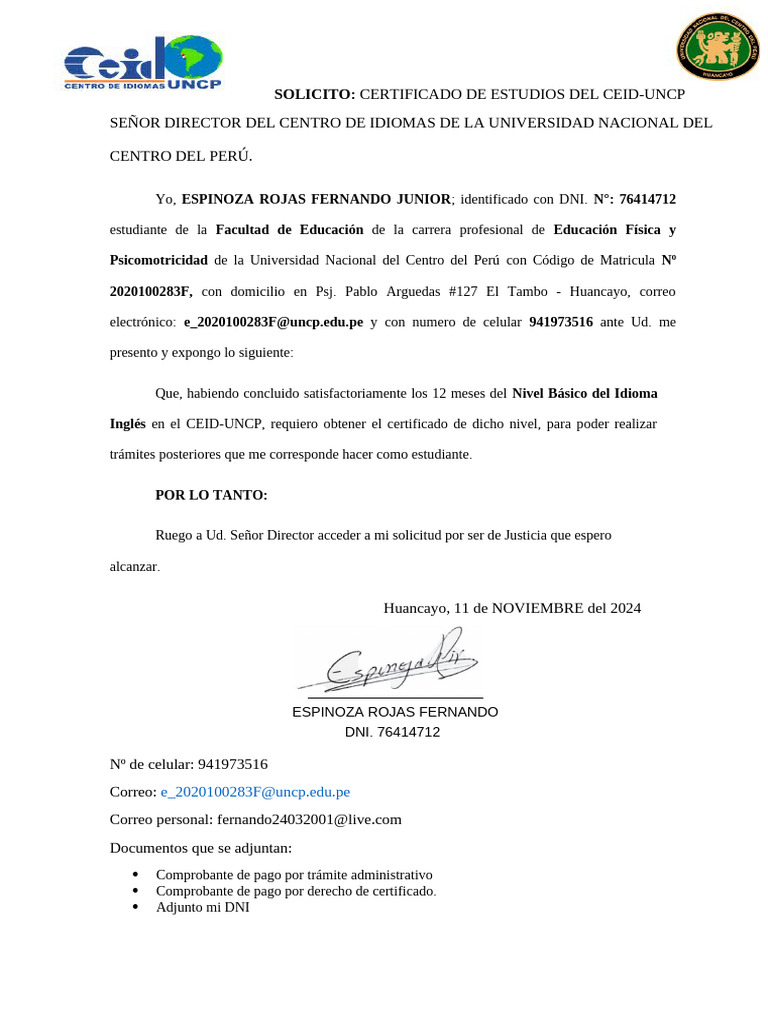 Solicito Certificado de Idiomas | PDF