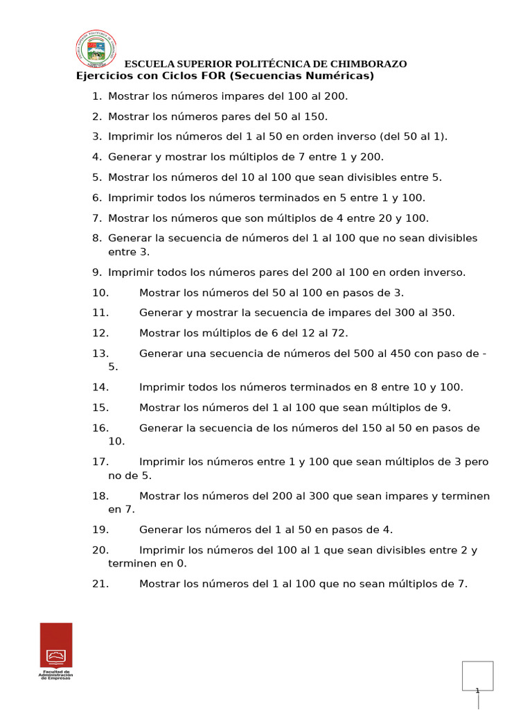 Ejercicios de Ciclos FOR en Python | PDF