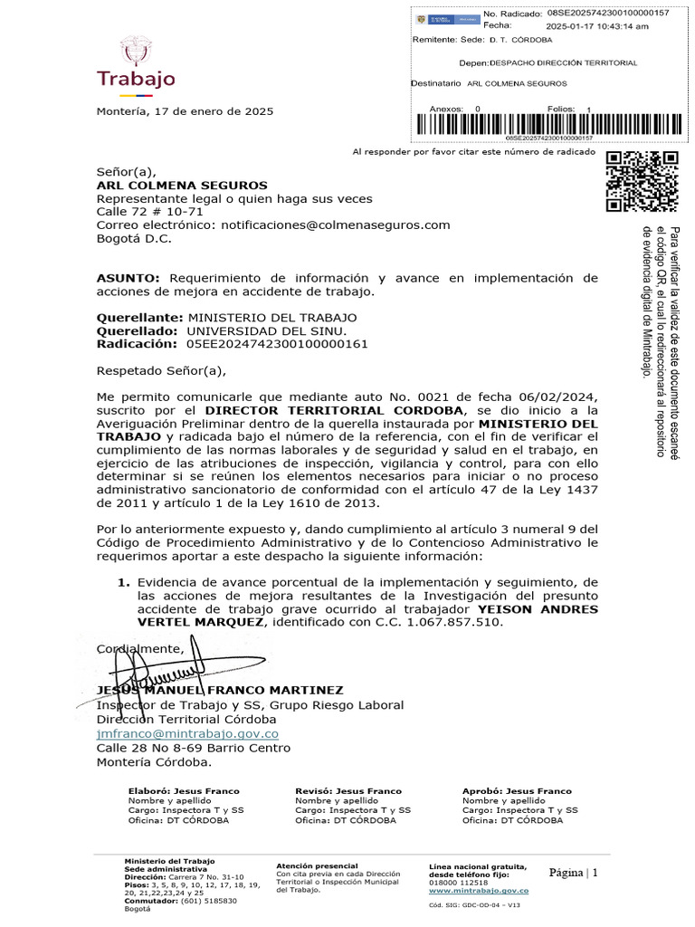Solicitud de Informaciýn Arl Colmena | PDF