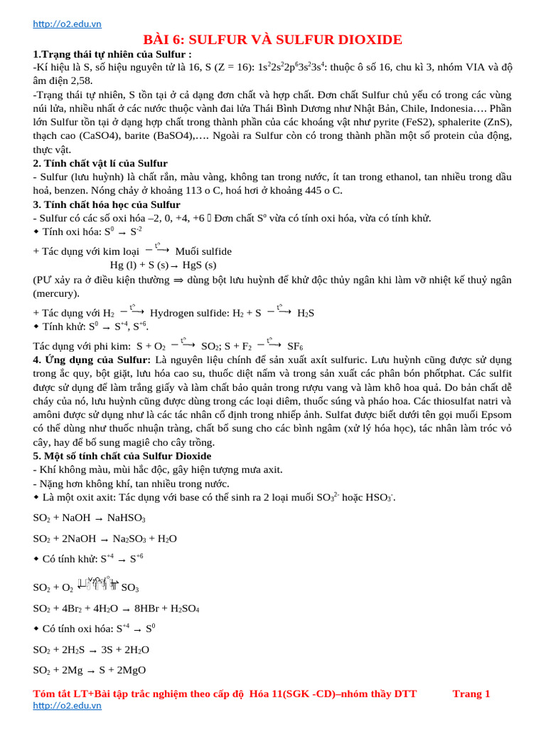 Bai 6 SULFUR VA SULFUR DIOXIDE Ta Quynh - Ok | PDF