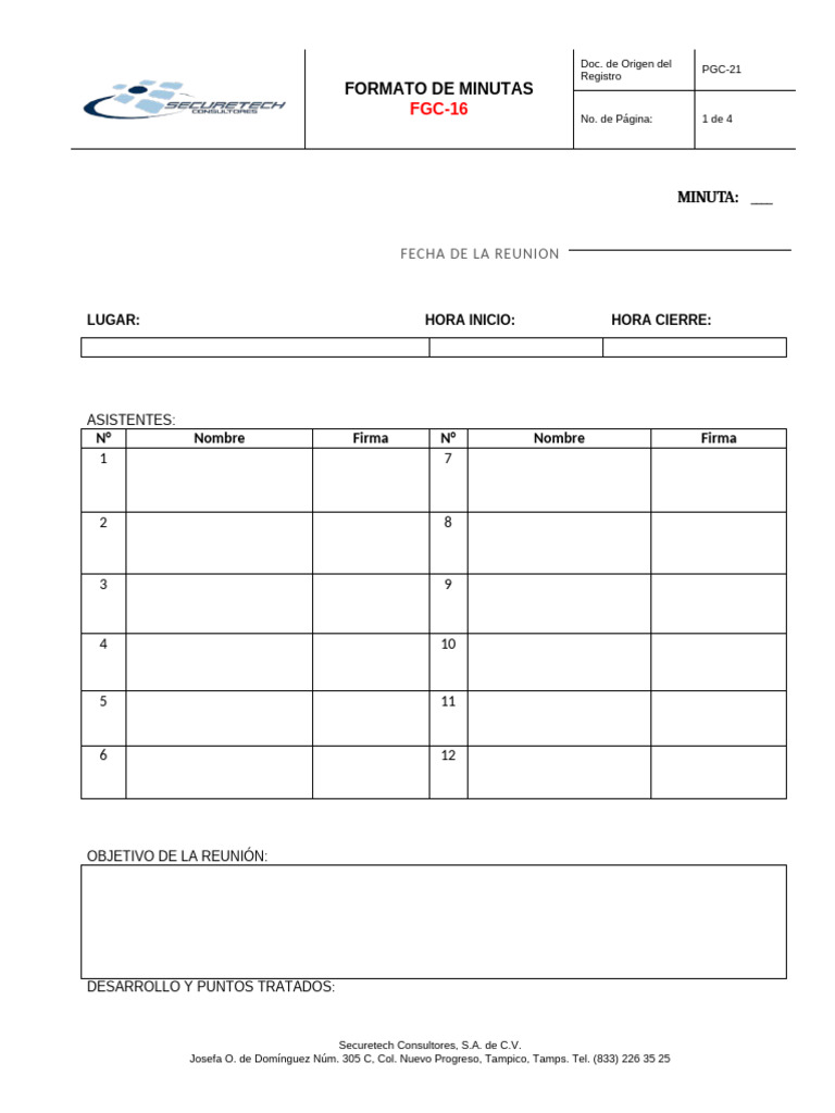 Fgc-16 Formato Minuta | PDF