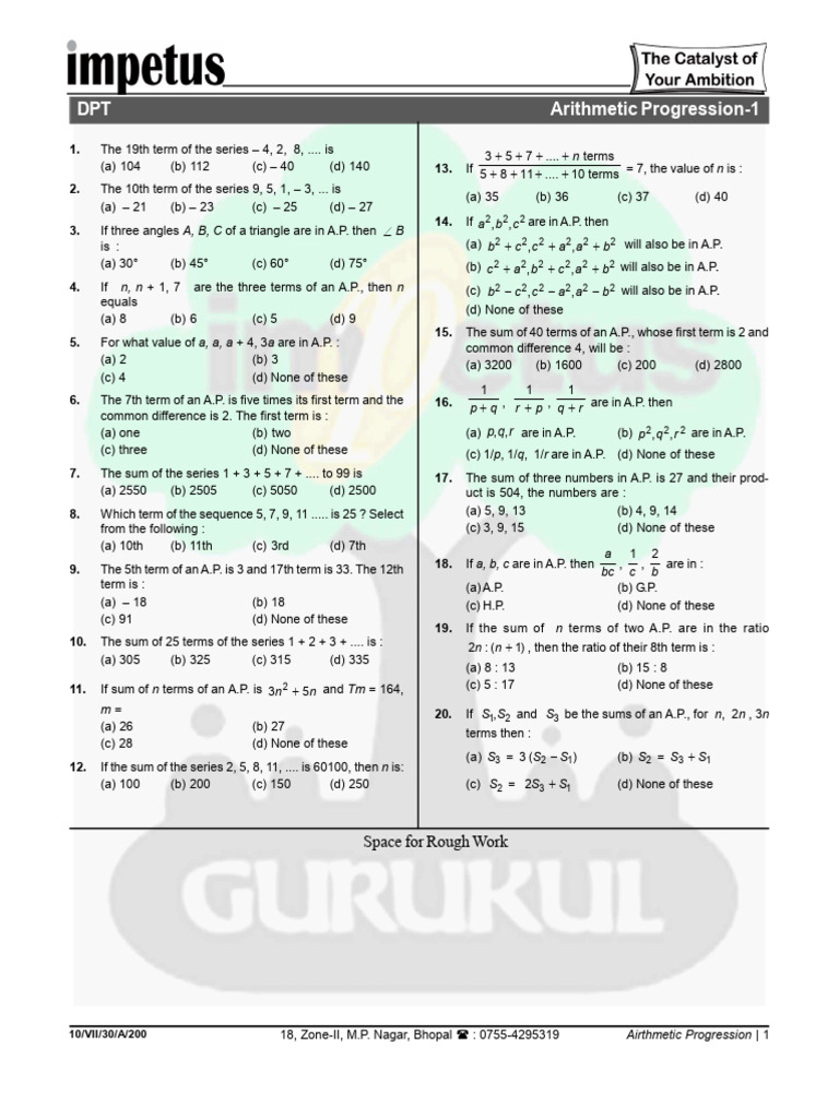 DPT - Arithmetic Progression - 01 - (12072023) - 21909729 - 2024 - 06 - 07 - 12 - 19 | PDF ...