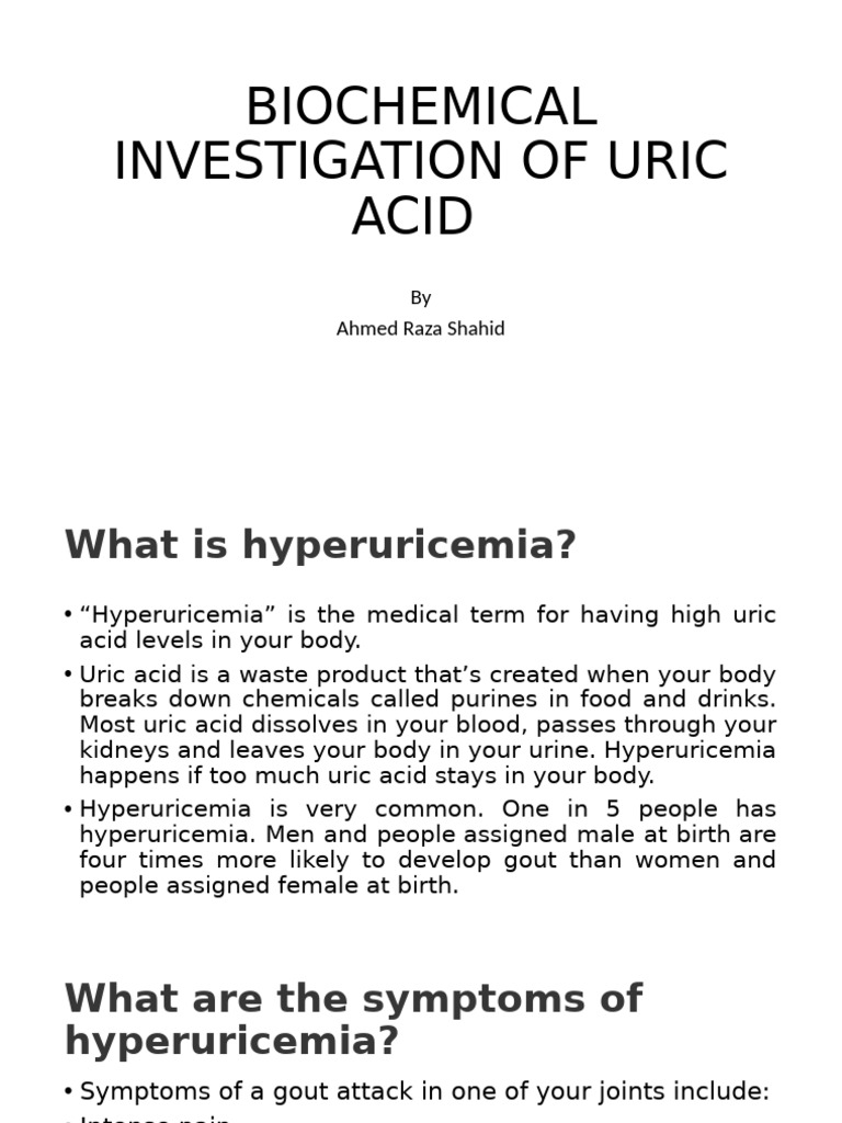Biochemical Investigation of Uric Acid | PDF | Gout | Medical Specialties