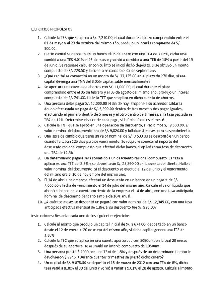 Ejercicios Propuestos | PDF | Bancos | Interés