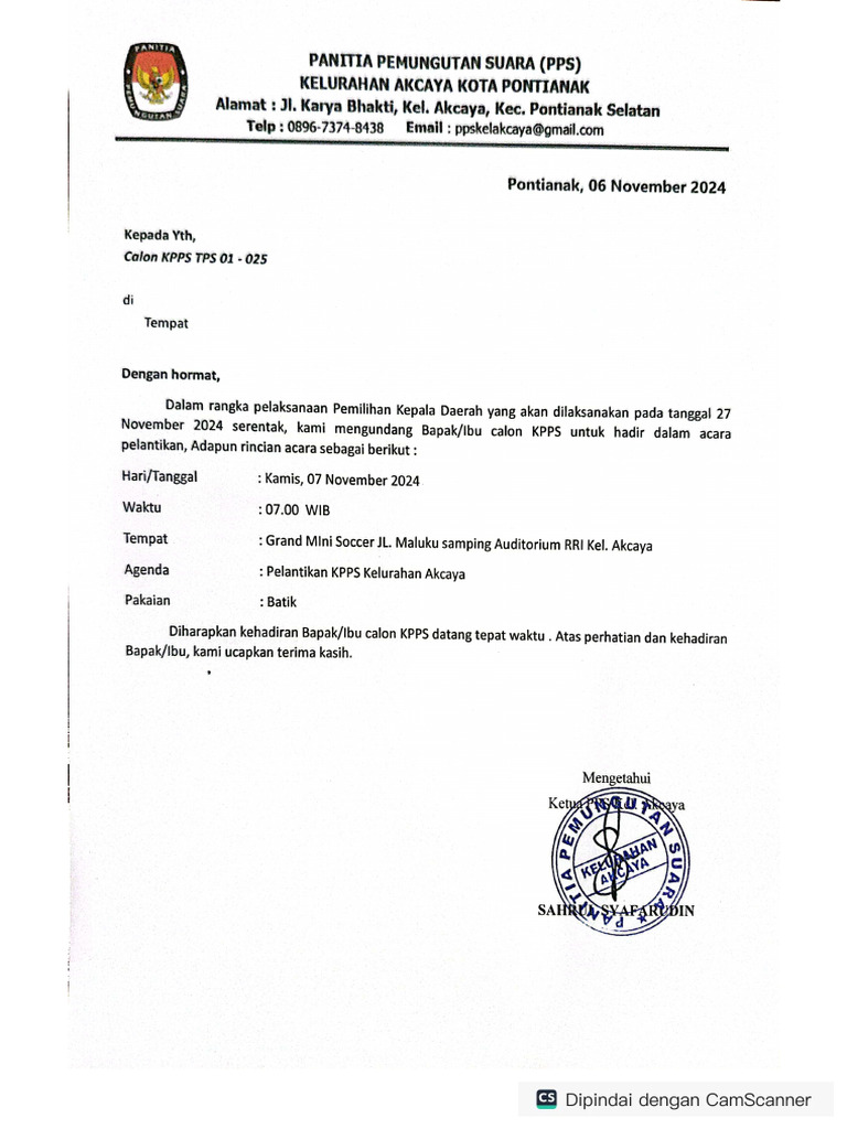Undangan Pelatikan KPPS 2024 | PDF