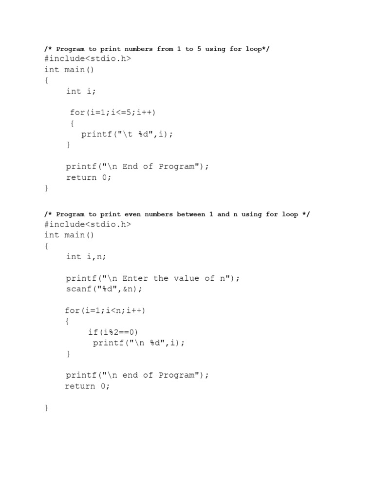 Practice Programs Based On For Loop, Nested Loops | PDF