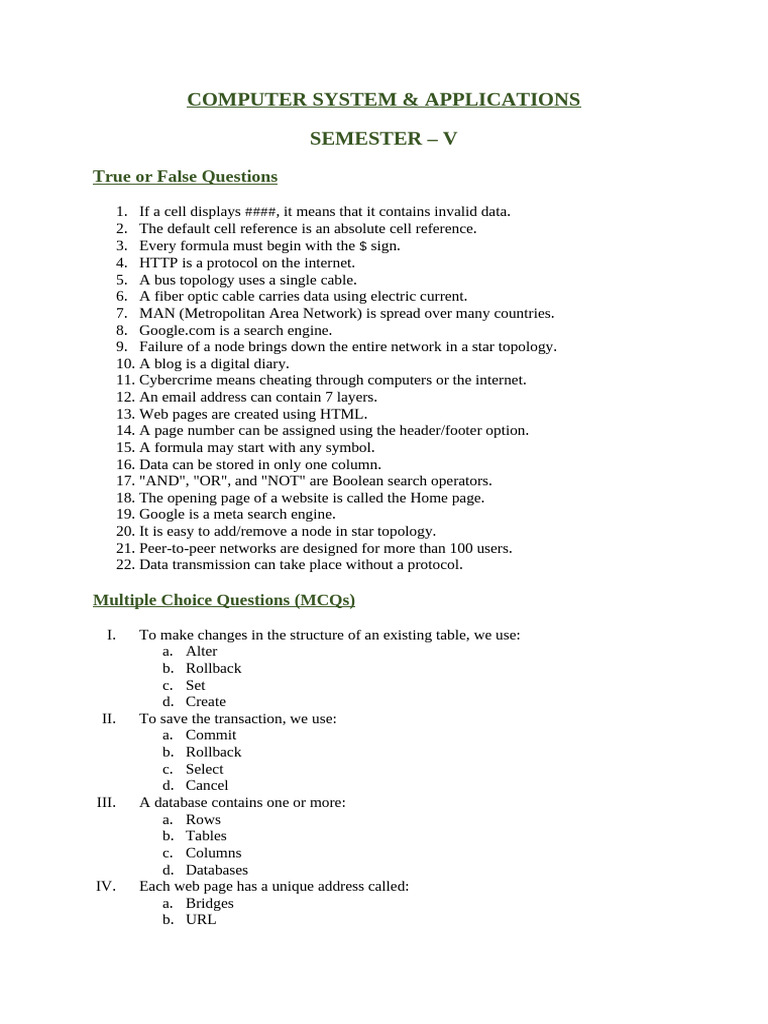 Computer System & Applications Question Bank 1 | PDF | World Wide Web ...