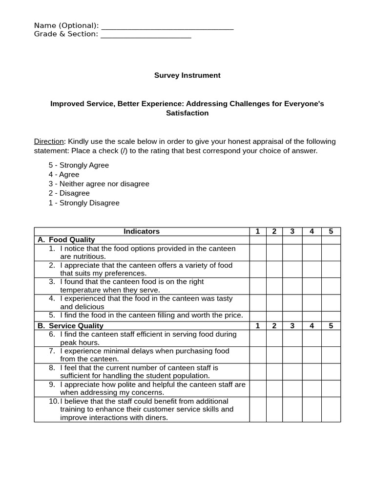 Survey Instrument 11 Copies | PDF | Cafeteria | Pricing