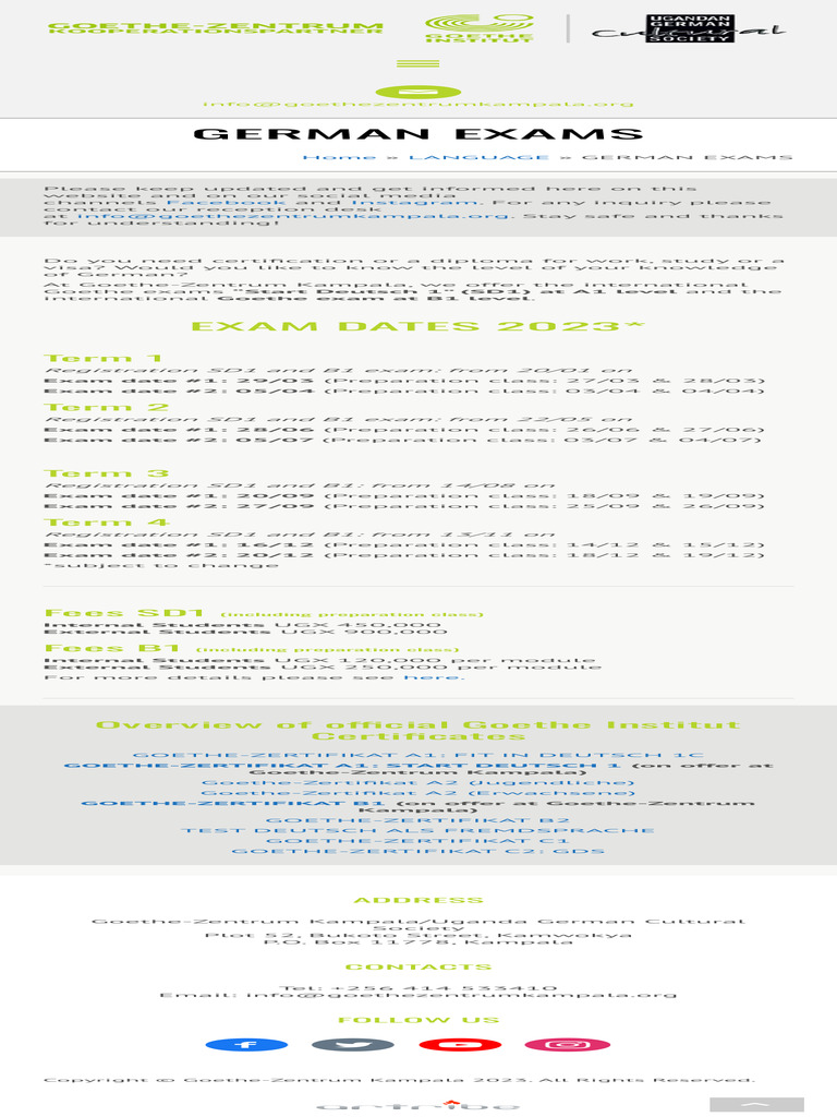 GERMAN EXAMS - Goethe-Zentrum Kampala | PDF | Educational Assessment ...