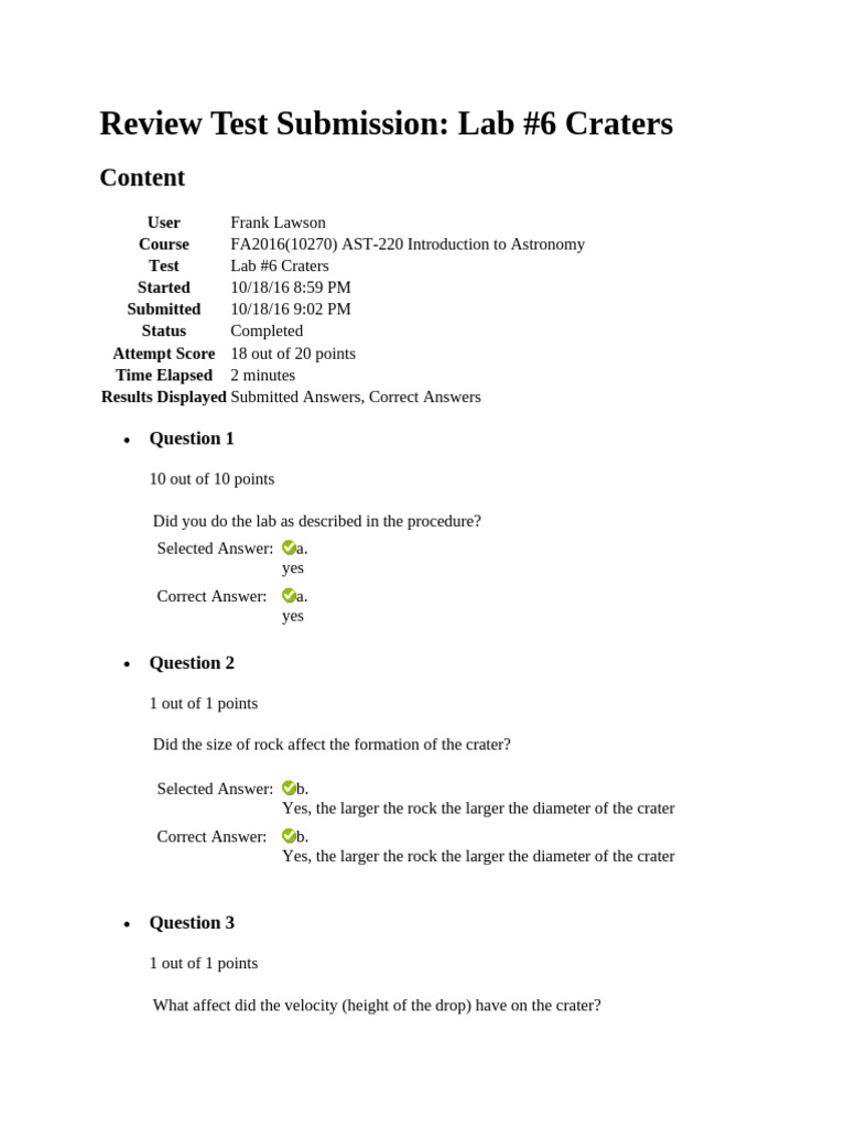 lab-6-correct answers | PDF | Impact Crater | Outer Space