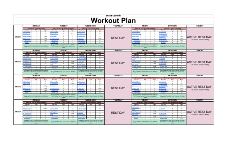 4-Week Fitness Routine | PDF | Management Of Obesity | Physical Exercise