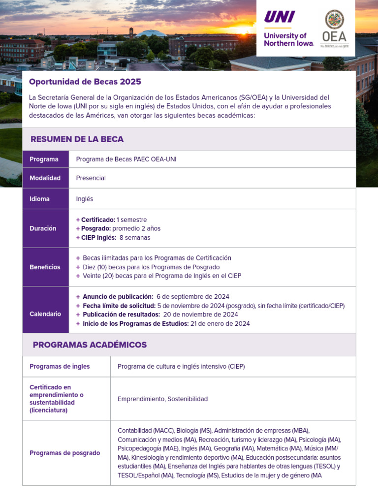 Becas OEA-UNI 2025: Oportunidades Académicas | PDF