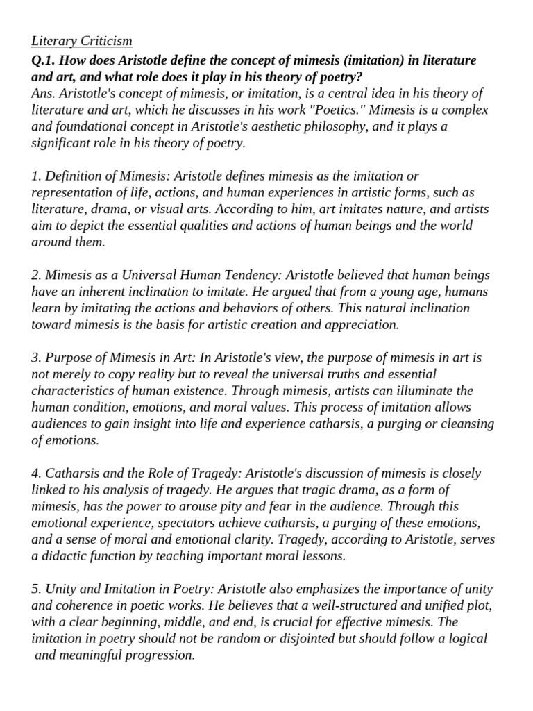 Literary Criticism Notes | PDF | Tragedy | Poetry