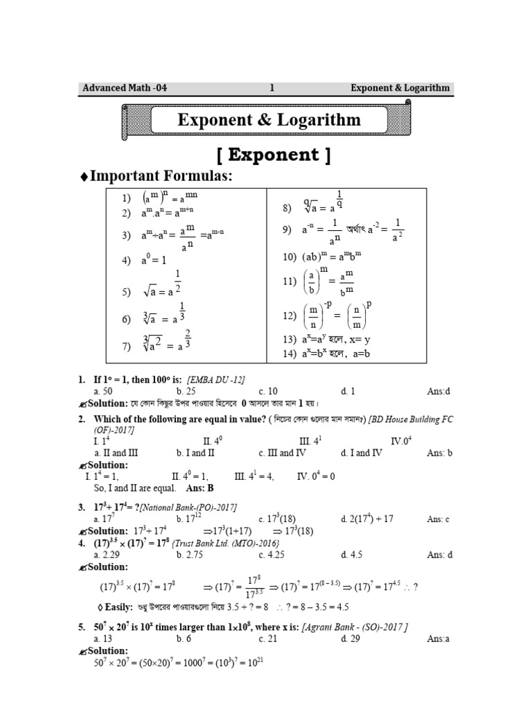 Exponent & Log | PDF | Abstract Algebra | Functions And Mappings