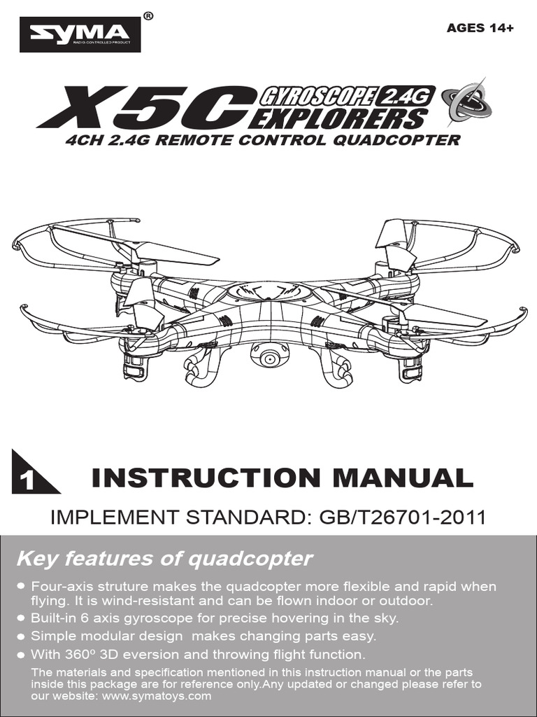 Syma X5C Manual | PDF | Quadcopter | Helicopter Rotor