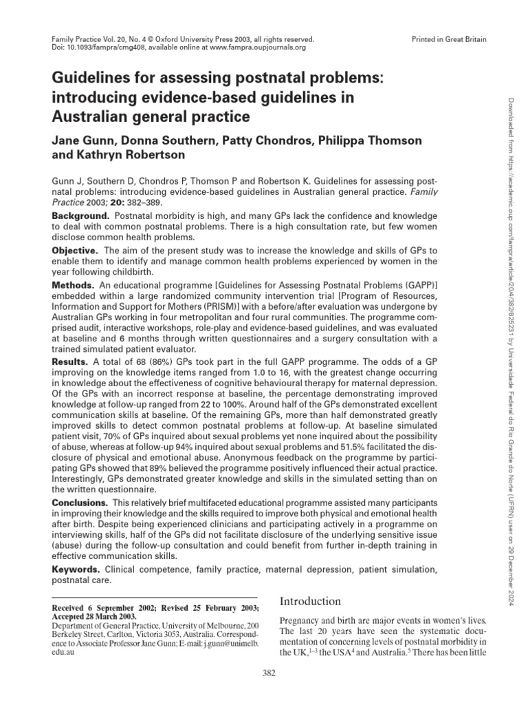 Guidelines For Assessing Postnatal Problems | PDF | General ...