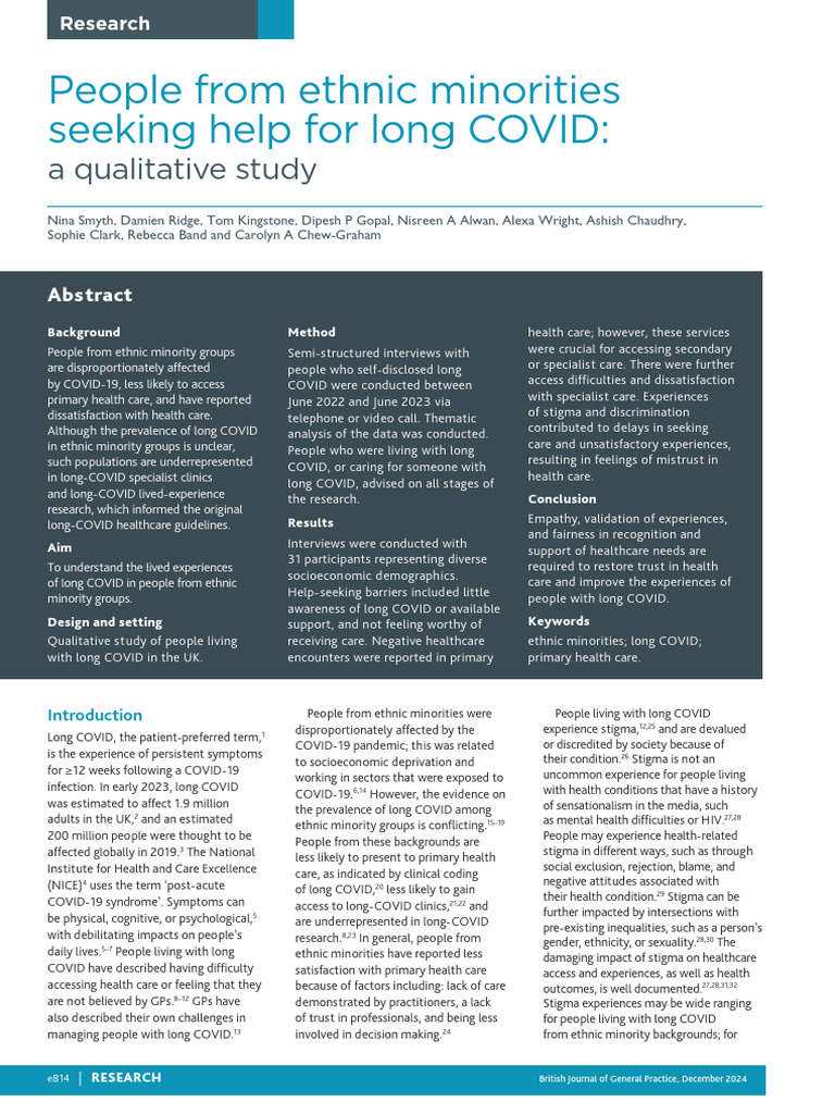Long COVID Experiences in Ethnic Minorities | PDF | Social Stigma