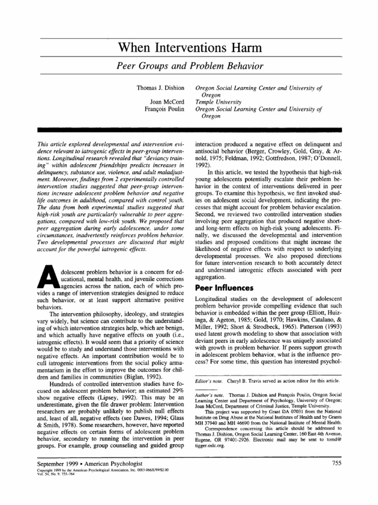 Dishion Intervention Harms | PDF