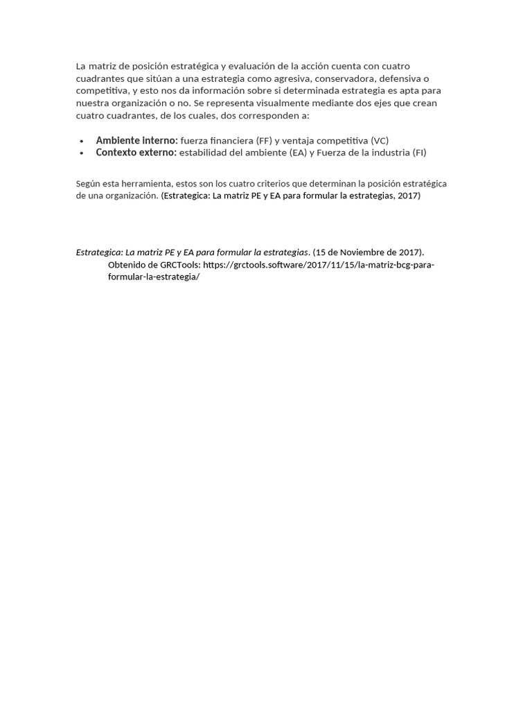 Matriz PEYEA: Estrategias Organizacionales | PDF