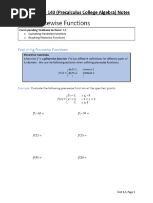 Linear Piecewise Functions Worksheet Pdf