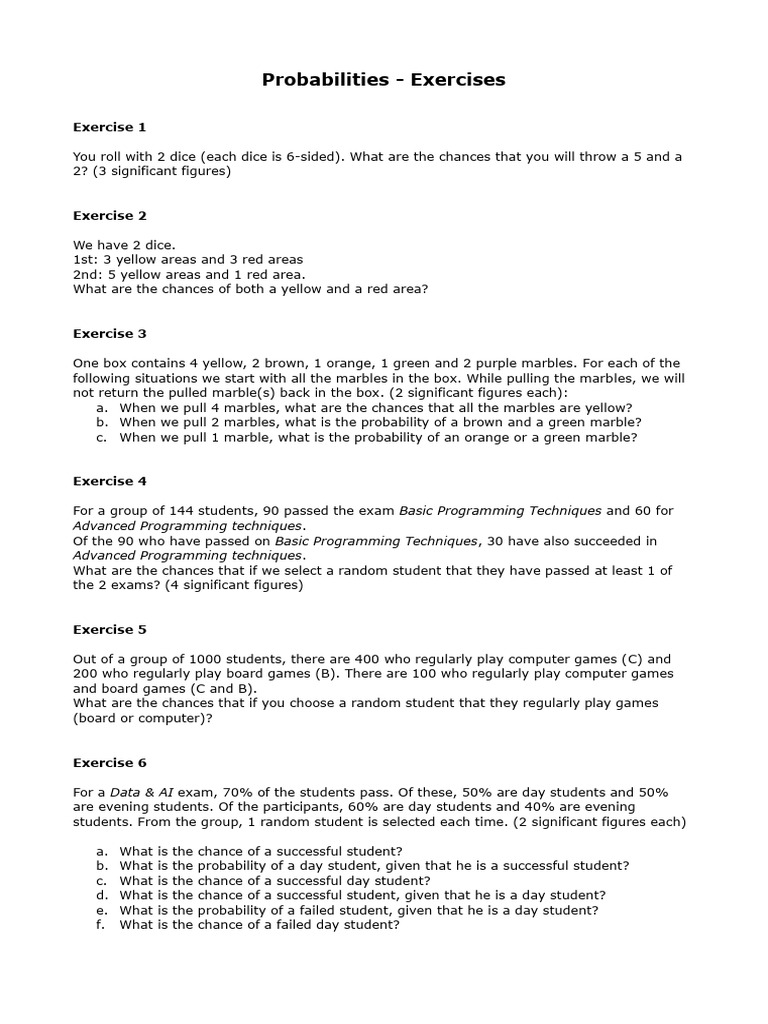 1 Probabilities - Exercises | PDF | Personal Computers