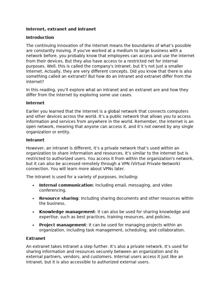 Internet, Extranet and Intranet | PDF | Wi Fi | Computer Network