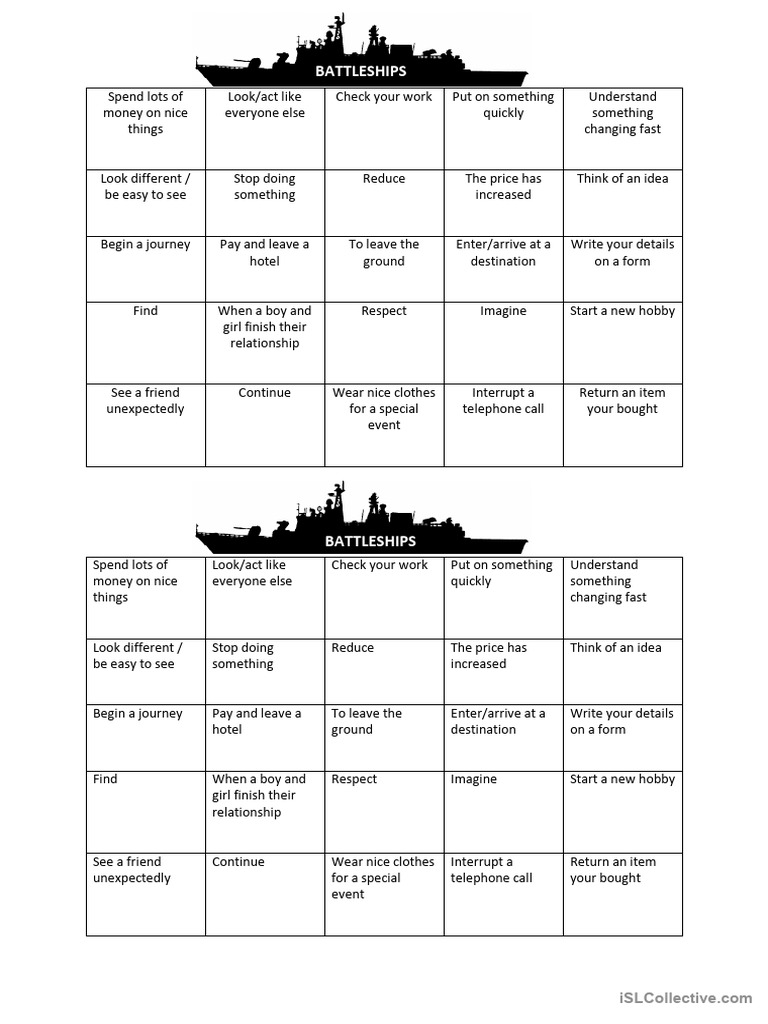 Phrasal Verb Battleships | PDF