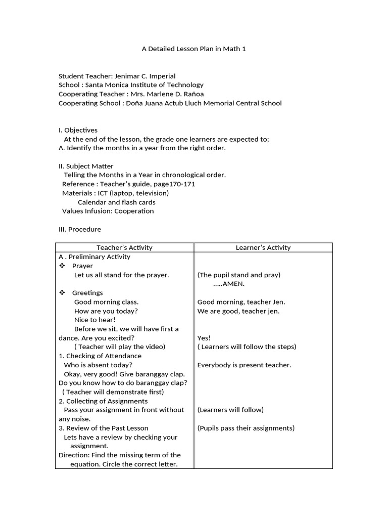 Days of The Week Final Demo Math1 | PDF | Learning