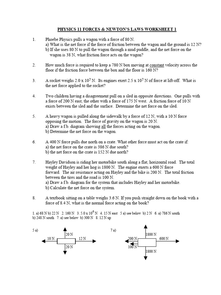 Physics 11 Forces & Newton'S Laws Worksheet 1 | PDF | Force | Friction