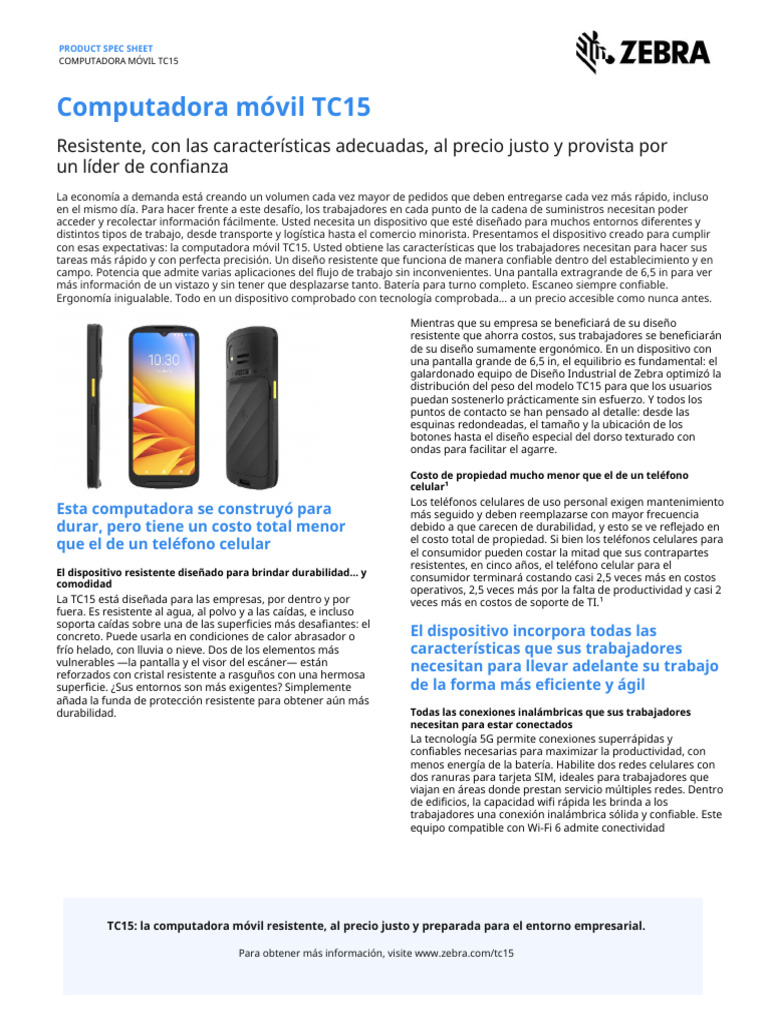 tc15-spec-sheet-es-la (4) | PDF | Teléfonos móviles | Bluetooth