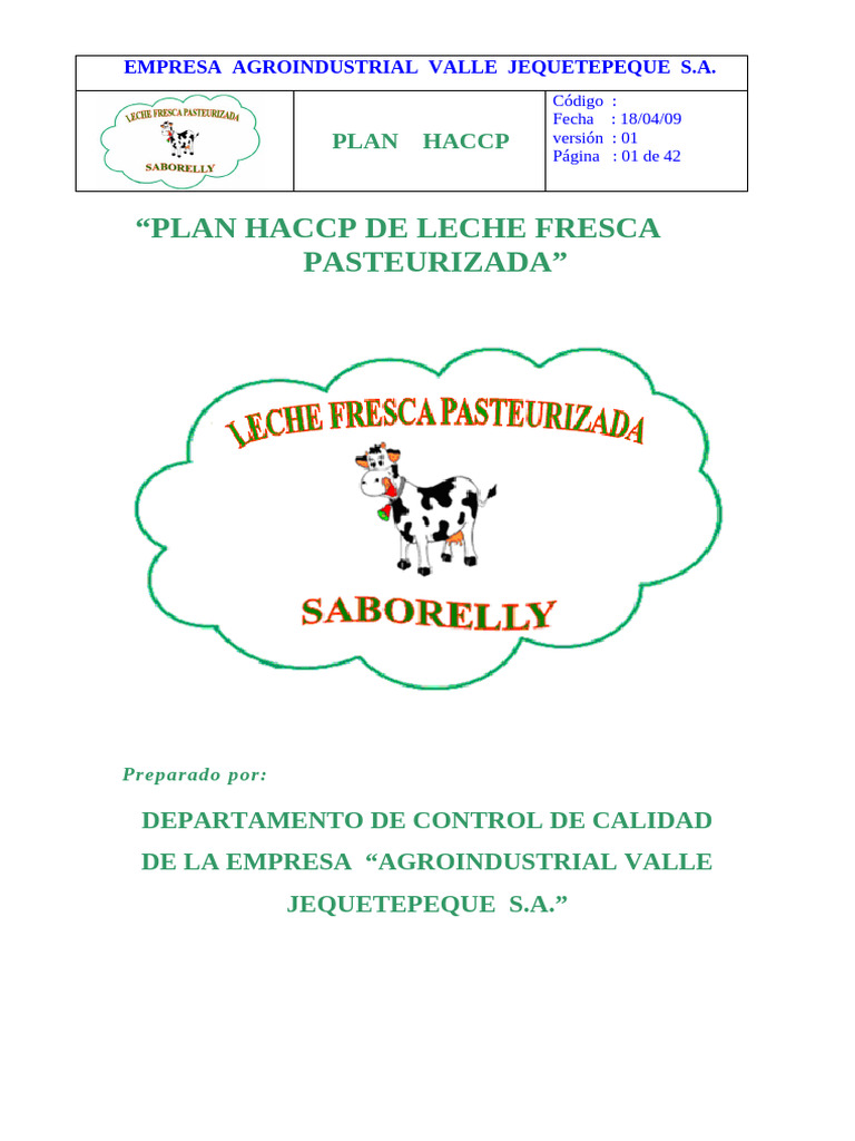 Plan HACCP para Leche Pasteurizada | PDF | Análisis de Riesgo y Puntos ...